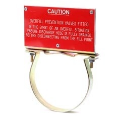 "Caution Overfill Valve Fitted" Label with 4" Pipe Clamp - PFS Fueltec ...